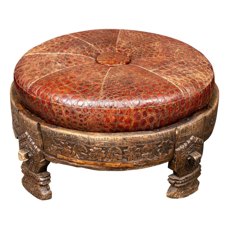 Rustic Tribal Style Leather and Wood Ottoman For Sale at 1stDibs ...