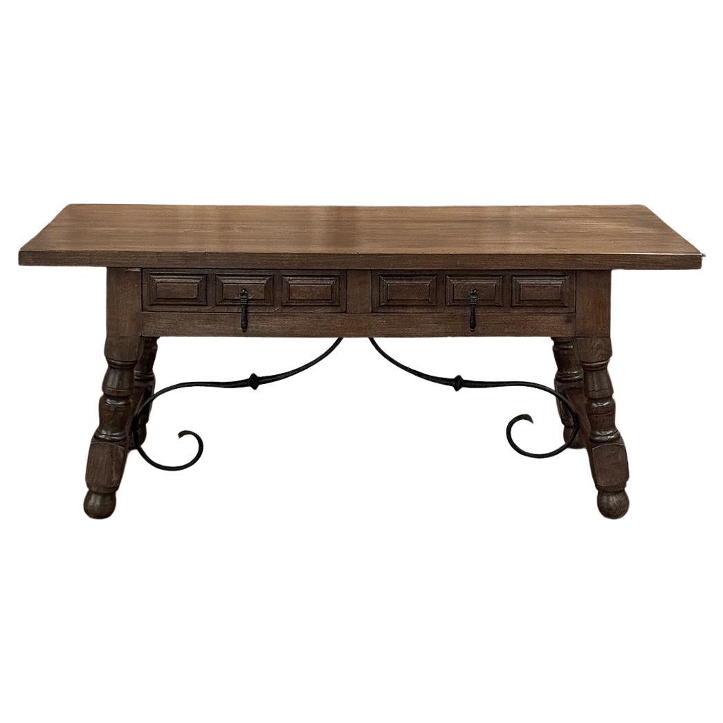 Large Spanish Colonial Style Showcase Glass Top Coffee Table on X Base ...