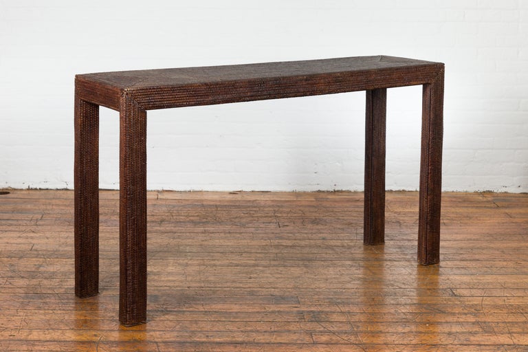 Rustic Vintage Thai Dark Brown Stained Woven Rattan Country Style ...