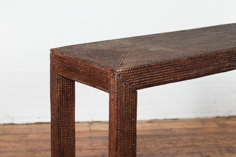 Rustic Vintage Thai Dark Brown Stained Woven Rattan Country Style ...