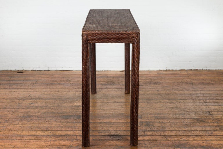 Rustic Vintage Thai Dark Brown Stained Woven Rattan Country Style ...