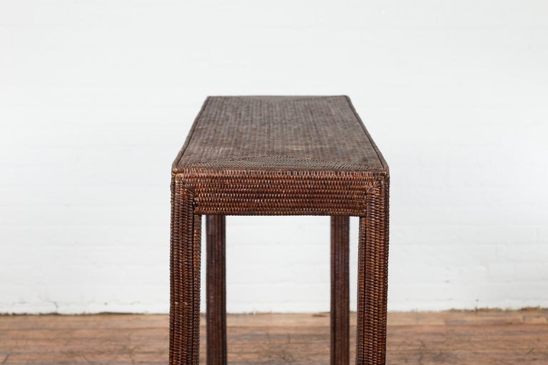 Rustic Vintage Thai Dark Brown Stained Woven Rattan Country Style ...
