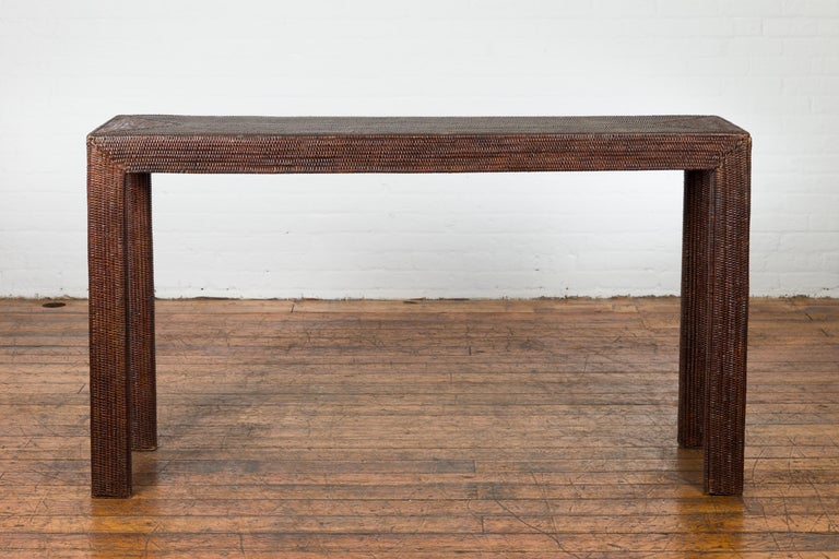 Rustic Vintage Thai Dark Brown Stained Woven Rattan Country Style ...