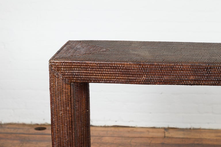 Rustic Vintage Thai Dark Brown Stained Woven Rattan Country Style ...