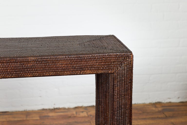 Rustic Vintage Thai Dark Brown Stained Woven Rattan Country Style ...