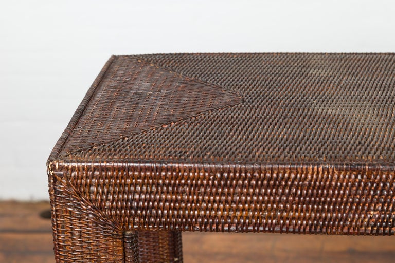Rustic Vintage Thai Dark Brown Stained Woven Rattan Country Style ...