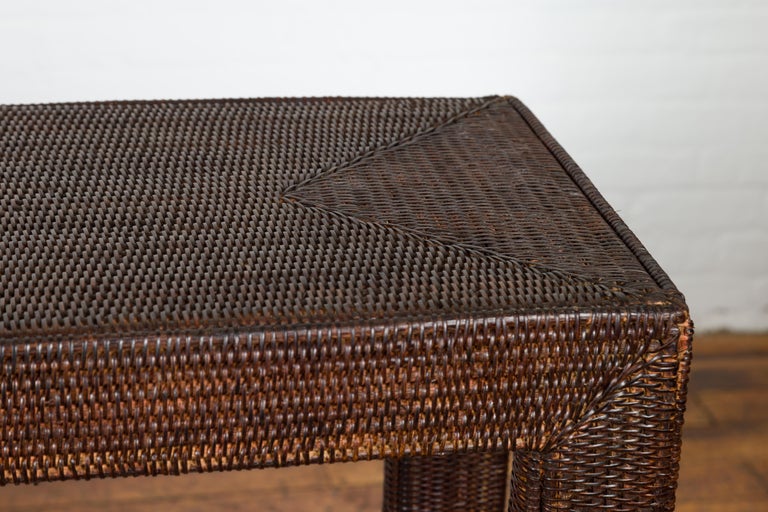 Rustic Vintage Thai Dark Brown Stained Woven Rattan Country Style ...