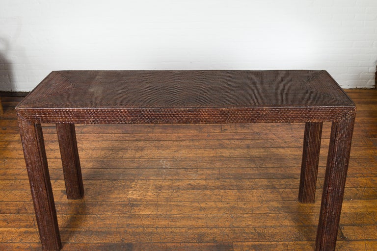 Rustic Vintage Thai Dark Brown Stained Woven Rattan Country Style ...