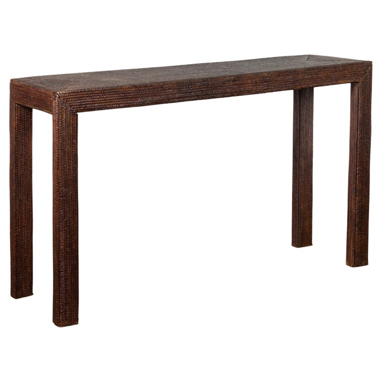 Rustic Vintage Thai Dark Brown Stained Woven Rattan Country Style ...