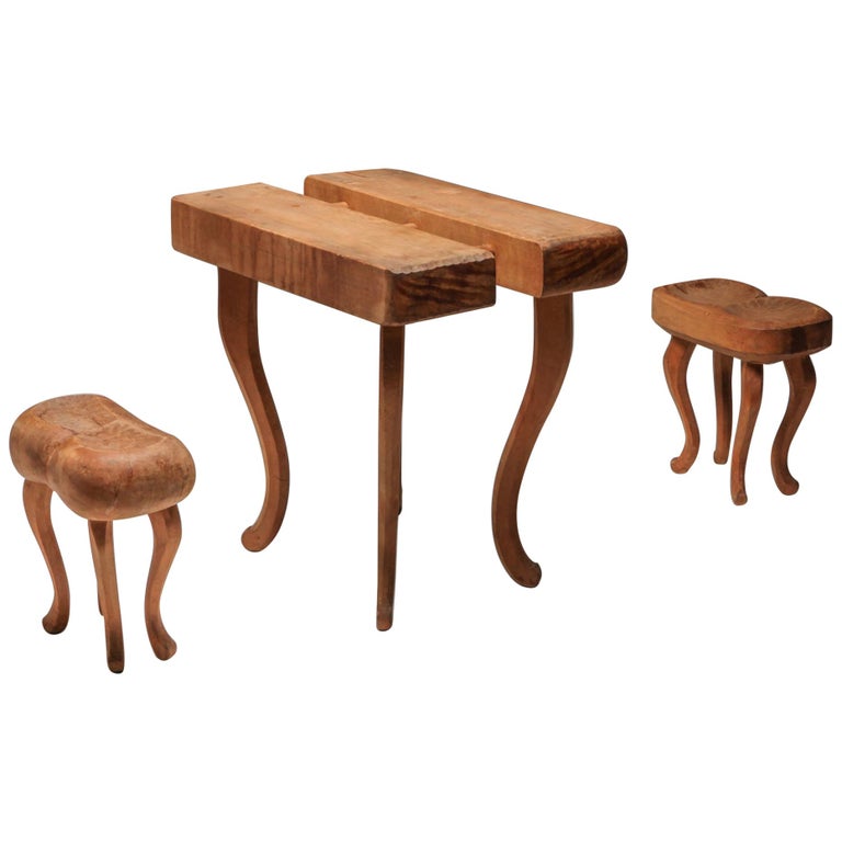 Rustic Wabi Sabi Set Table and Stools at 1stDibs
