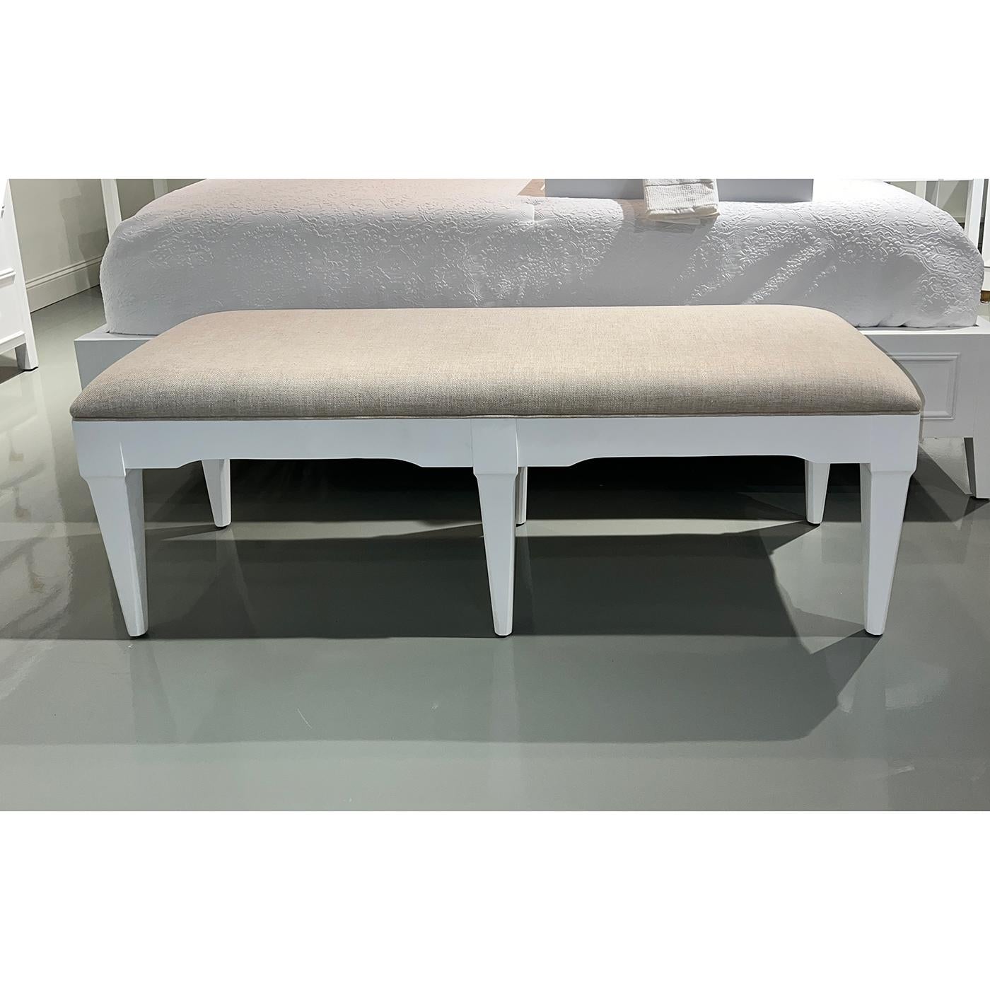 Rustic White Painted Bench For Sale at 1stDibs