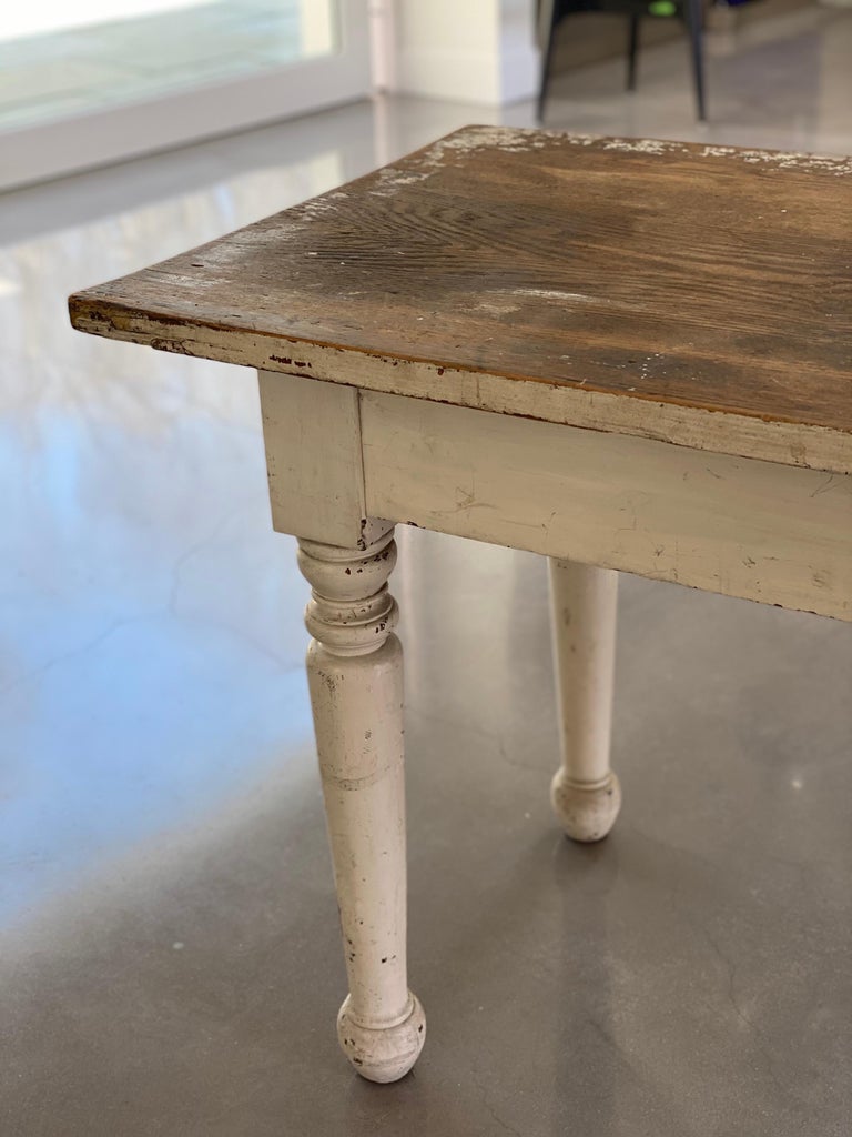Rustic White Painted Long Narrow Farm Table For Sale at 1stDibs