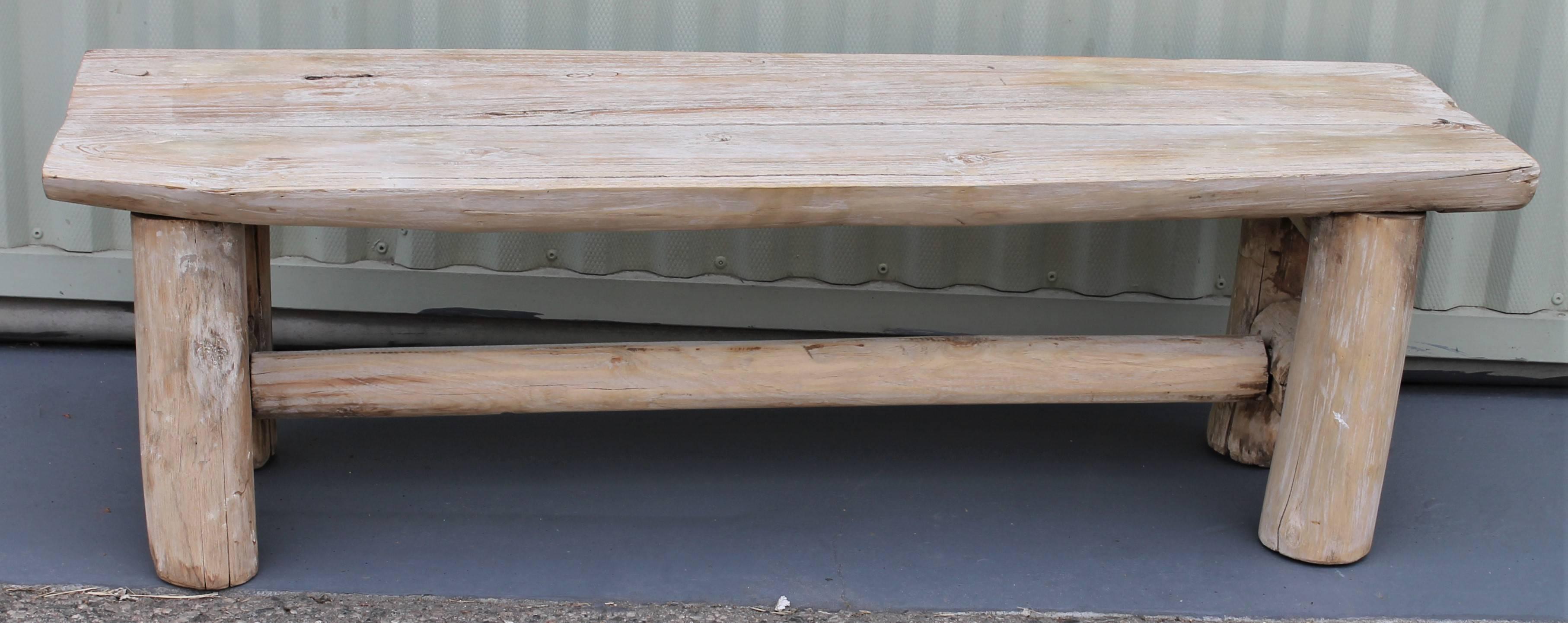 Rustic White Washed / Painted Hickory Bench at 1stDibs | whitewashed ...