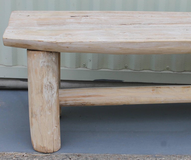 Rustic White Washed / Painted Hickory Bench at 1stDibs