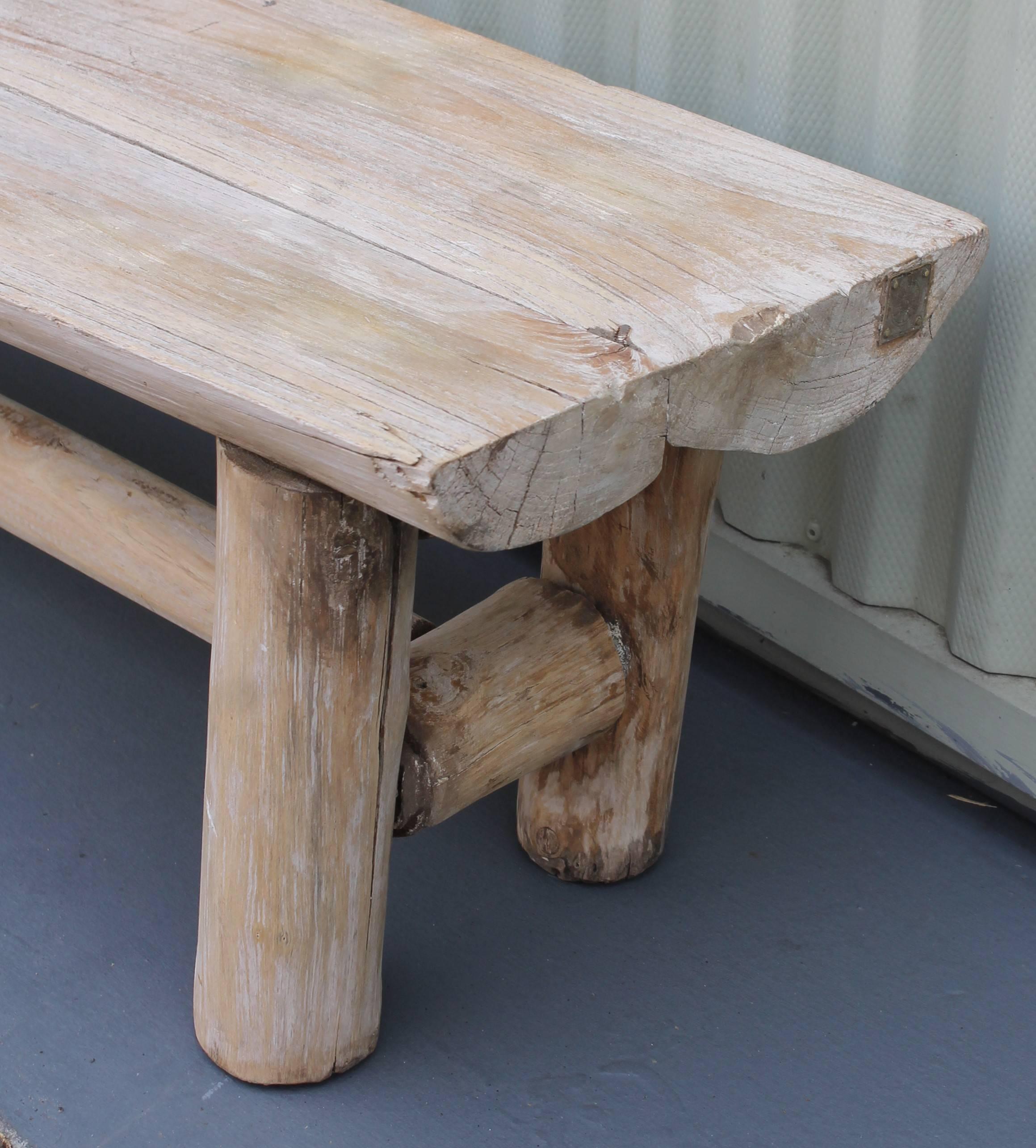Rustic White Washed / Painted Hickory Bench at 1stDibs | whitewashed ...