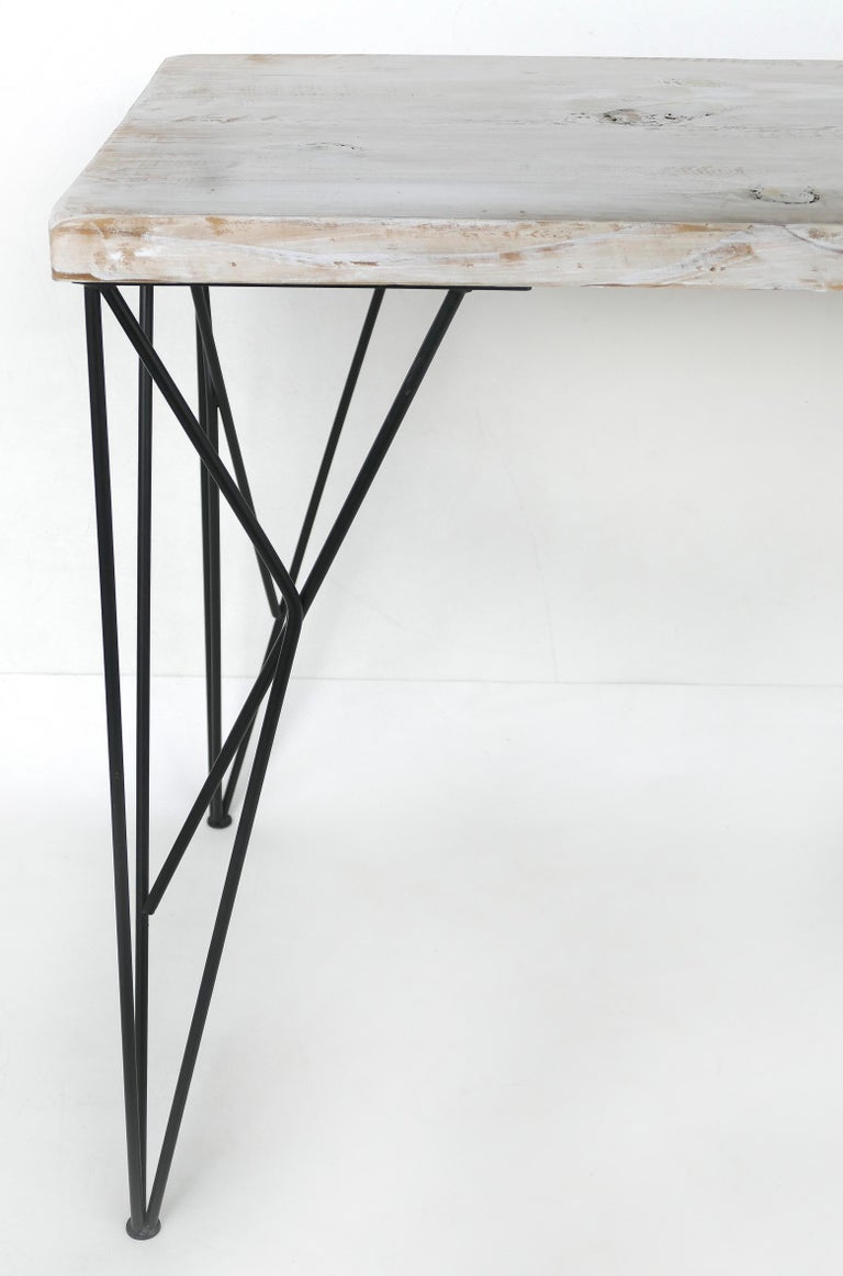 Rustic Whitewashed Console/Work Table with Iron Legs For Sale at 1stDibs