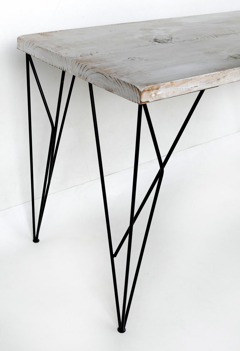 Rustic Whitewashed Console/Work Table with Iron Legs For Sale at 1stDibs