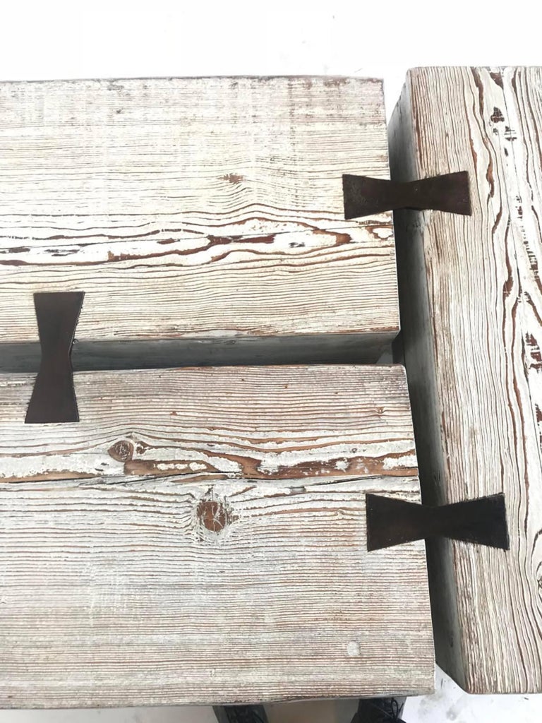 Rustic Wood Beam Coffee Table with Iron Base at 1stDibs