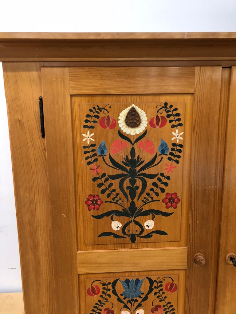 Rustic Wooden Hand Painted Wardrobe Armoire For Sale at 1stDibs