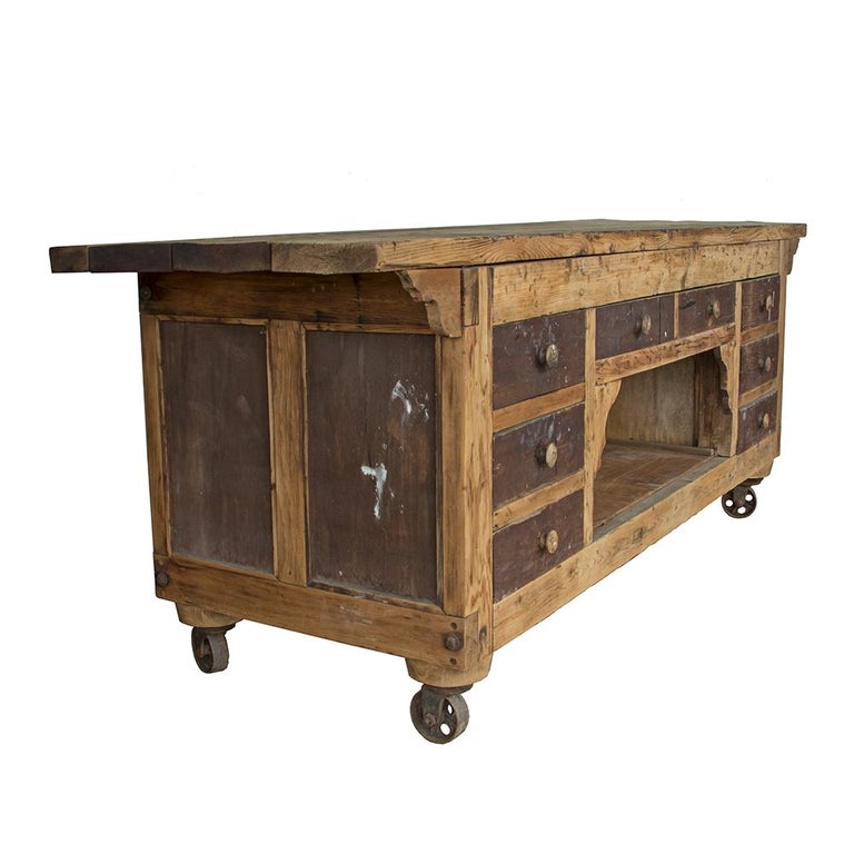 Rustic Workbench Island at 1stDibs