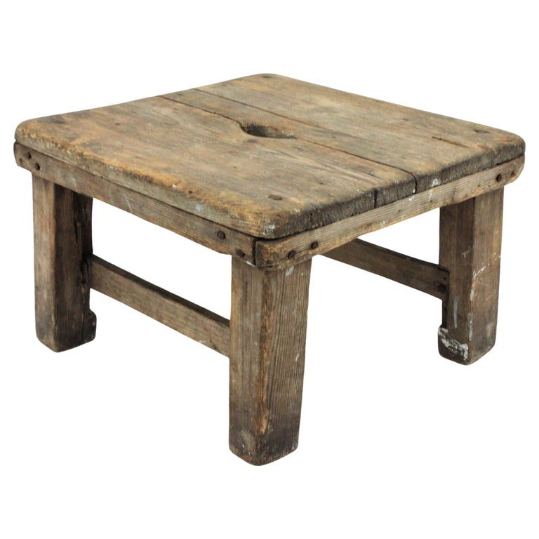 Rustic Workshop Wooden Pedestal Stand or Stool For Sale at 1stDibs
