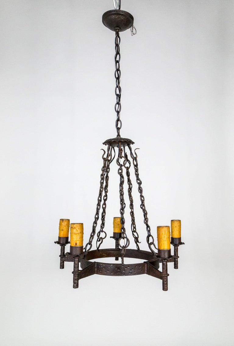 Rustic Wrought Iron Medieval Revival 5-Light Chandelier at 1stDibs ...