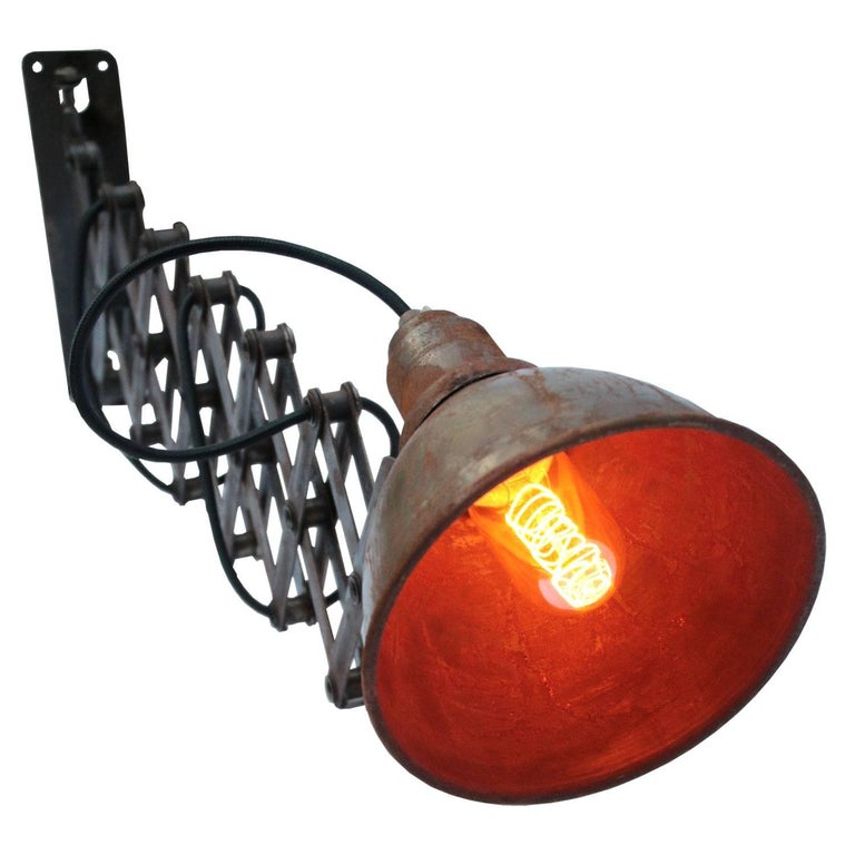 Rusty Brown Metal Vintage Industrial Scissor Wall Work Lights For Sale ...