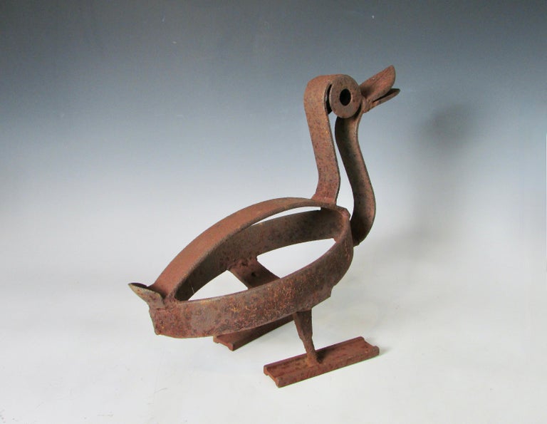 Rusty Whimsical Folk Art Welded Yard Art Duck Sculpture For Sale at 1stDibs