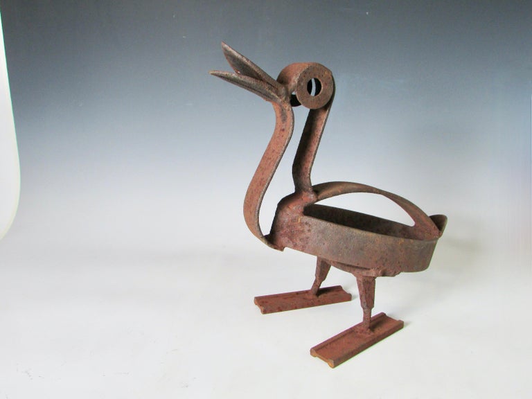 Rusty Whimsical Folk Art Welded Yard Art Duck Sculpture For Sale at 1stDibs