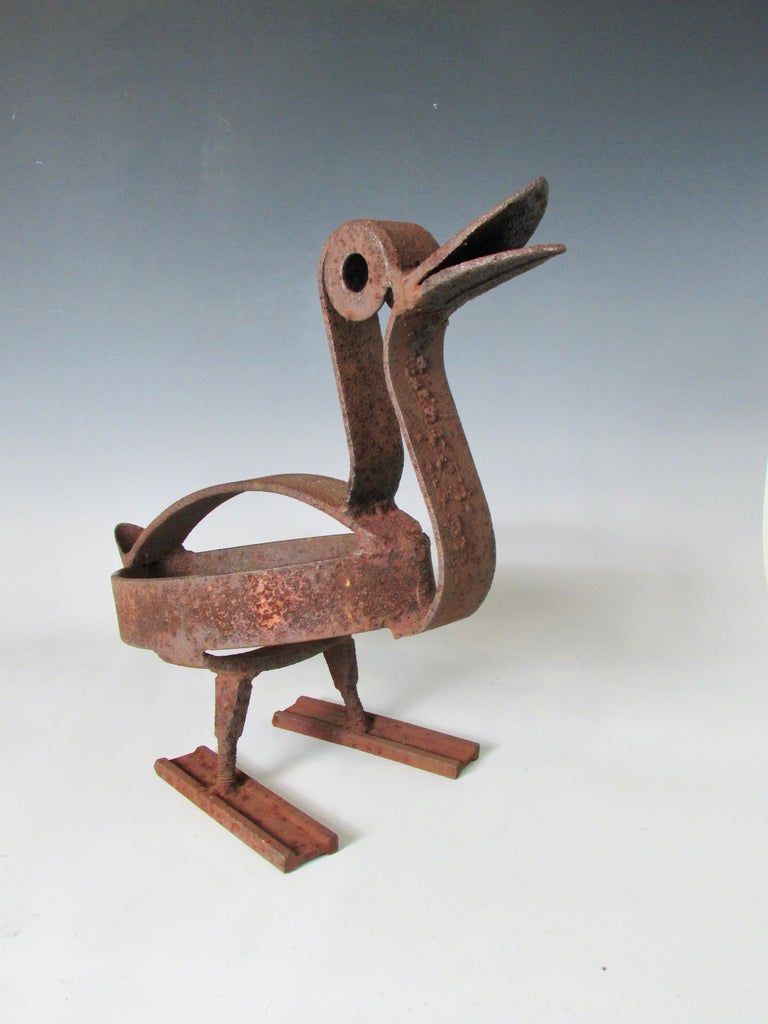 Rusty Whimsical Folk Art Welded Yard Art Duck Sculpture For Sale at 1stDibs