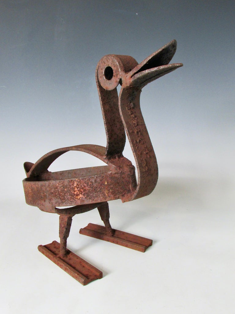Rusty Whimsical Folk Art Welded Yard Art Duck Sculpture For Sale at 1stDibs