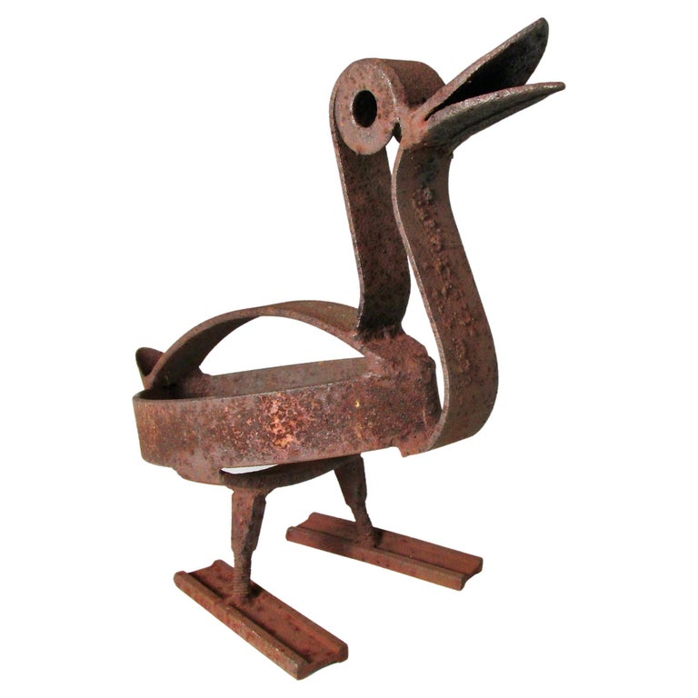Rusty Whimsical Folk Art Welded Yard Art Duck Sculpture For Sale at 1stDibs
