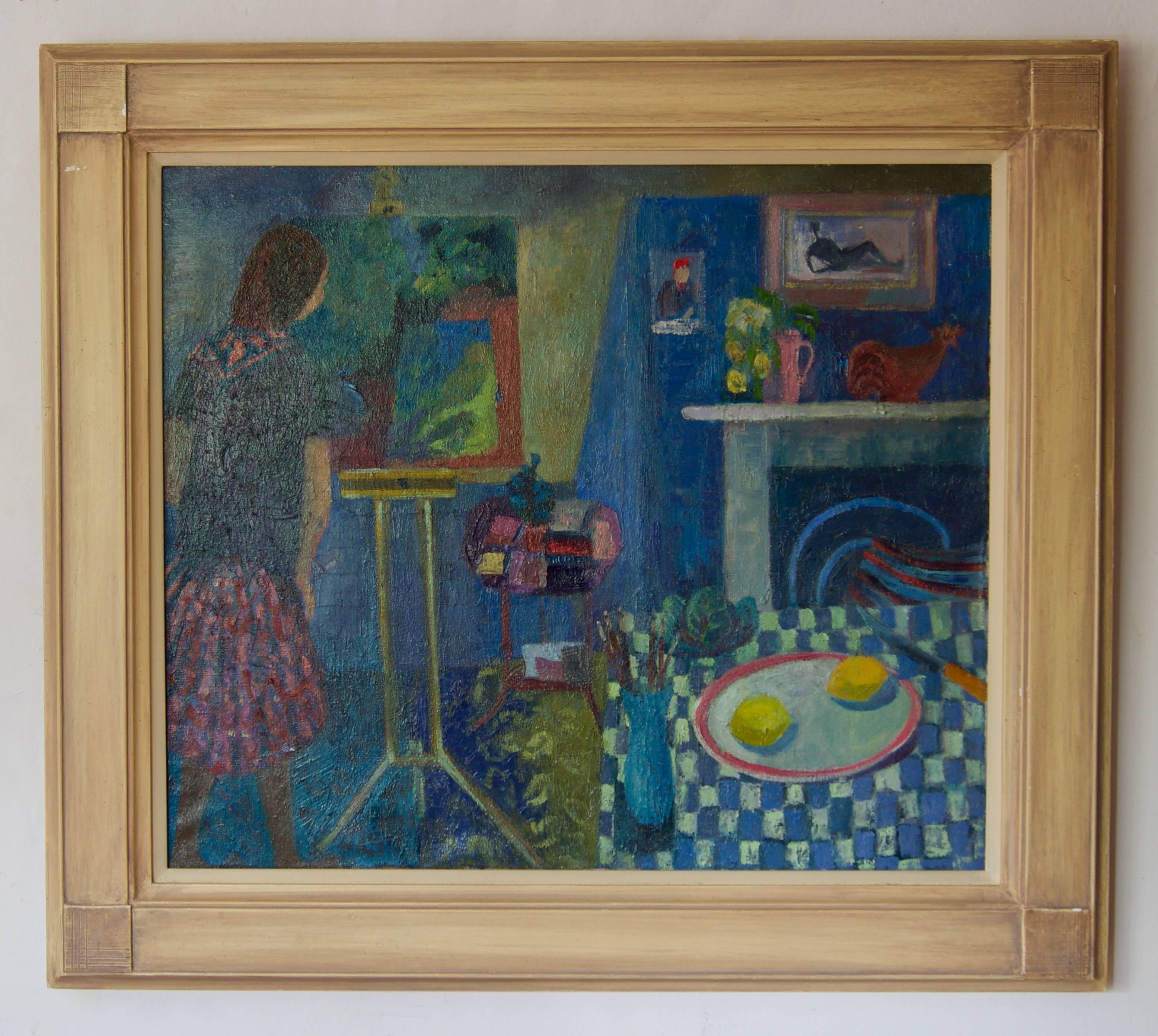 Ruth Burden - Painting in the Kitchen - Late 20th Century Oil of Artist ...