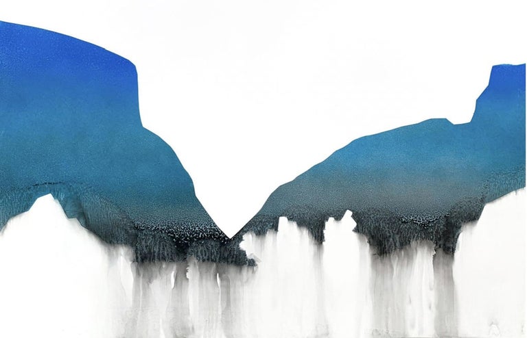 Ruth Lantz - Mountain Study V.9 Abstract Blue Mountain painting on Yupo ...