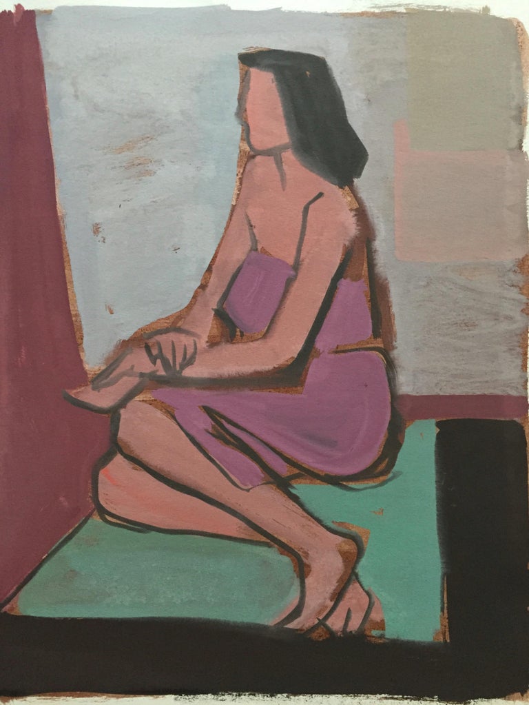 Unknown - 1950s "Black Floor" Mid Century Bay Area Figurative Movement Gouache Painting For Sale ...