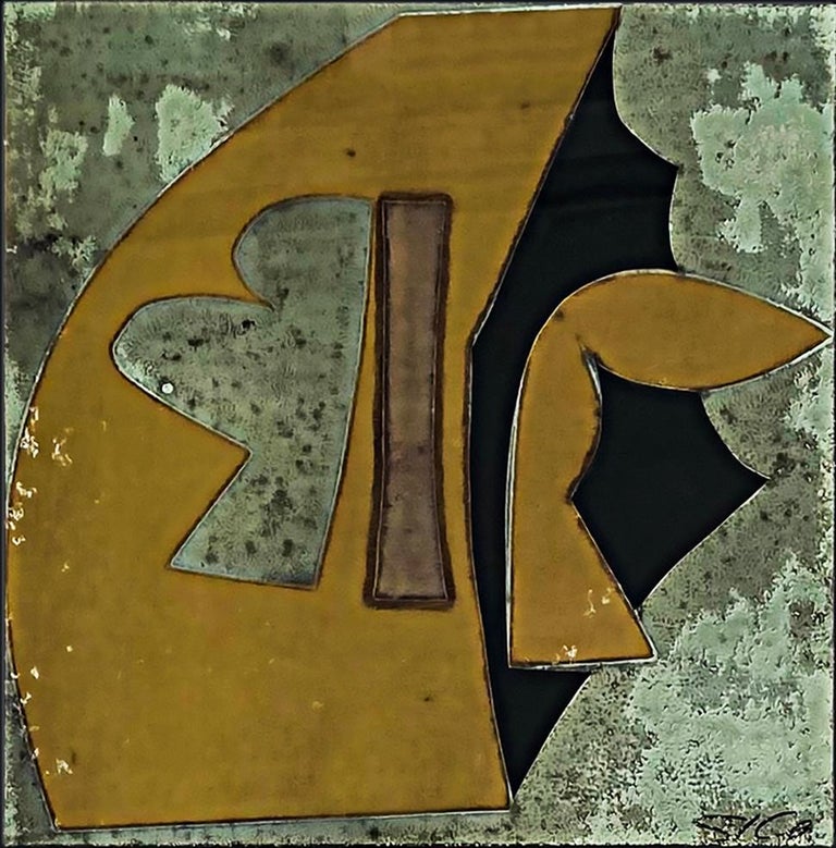 Ruth Sica Vintage Abstract Mixed Media Collage Paintings with Foil ...