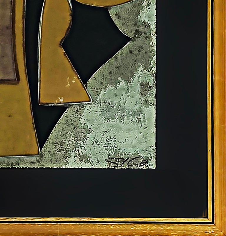 Ruth Sica Vintage Abstract Mixed Media Art Collage Paintings with Foil ...