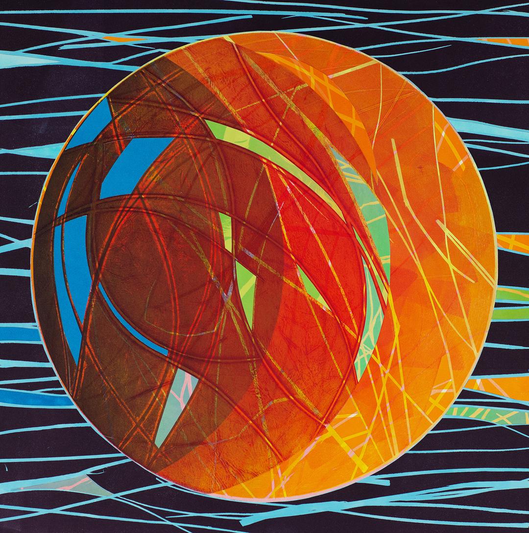 Ruth Thomas - Sphere II - planet collagraph hand coloured print at 1stDibs
