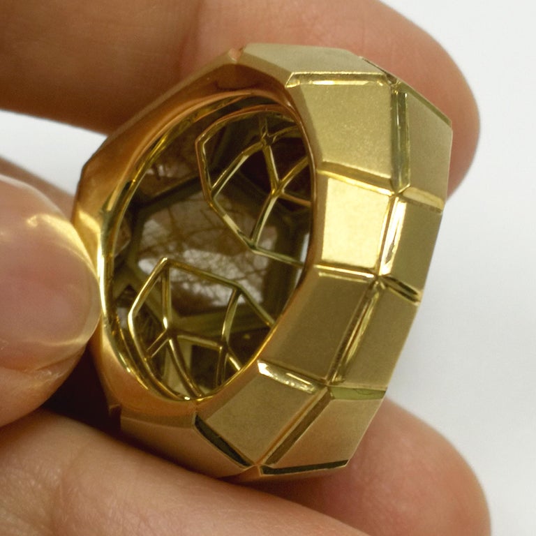 Rutilated Quartz 11.26 Carat 18 Karat Yellow Gold Geometry Ring For ...