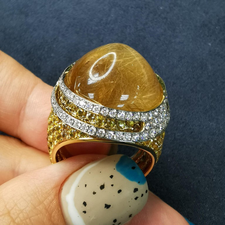 Rutilated Quartz 27.74 Carat Sapphires Diamonds 18 Karat Yellow Gold ...