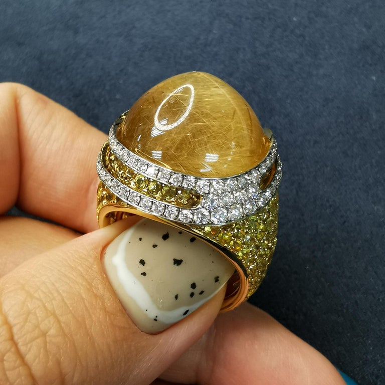 Rutilated Quartz 27.74 Carat Sapphires Diamonds 18 Karat Yellow Gold ...