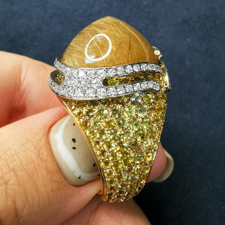 Rutilated Quartz 27.74 Carat Sapphires Diamonds 18 Karat Yellow Gold ...