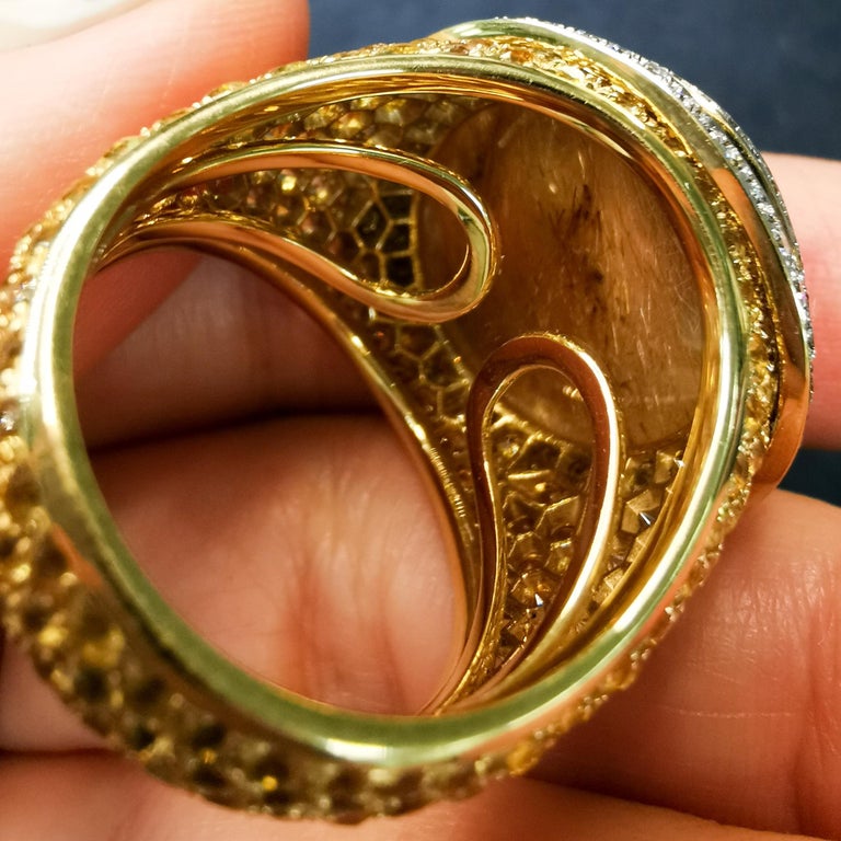 Rutilated Quartz 27.74 Carat Sapphires Diamonds 18 Karat Yellow Gold ...