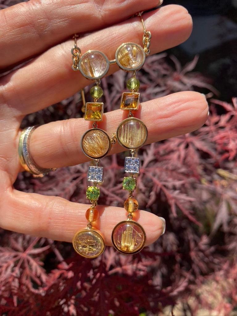 18K Rutilated Quartz and Diamond Peridot Necklace 30.5 Grams For Sale ...