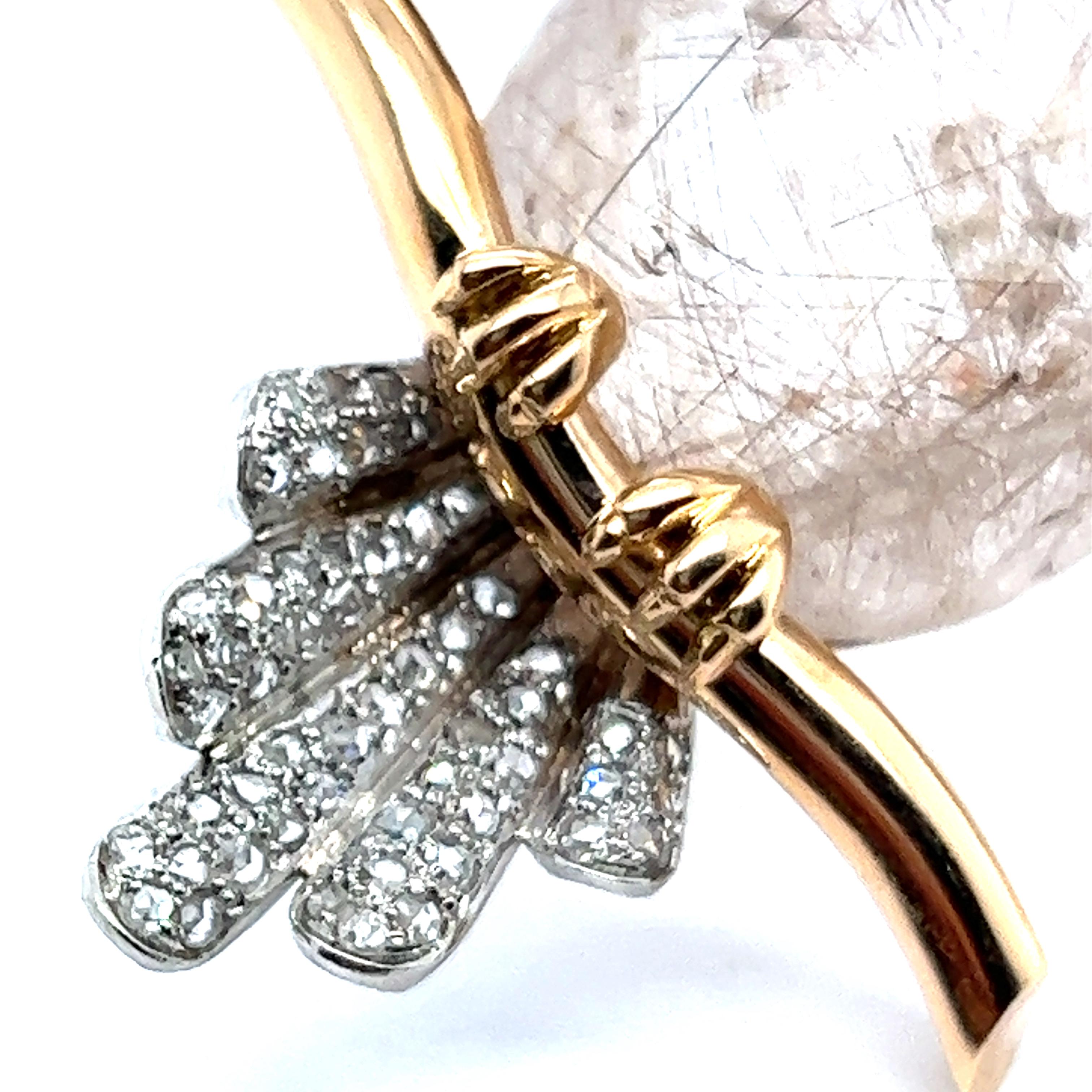 Rutilated Quartz Brooch with Diamonds in 18 Karat Red and White Gold ...