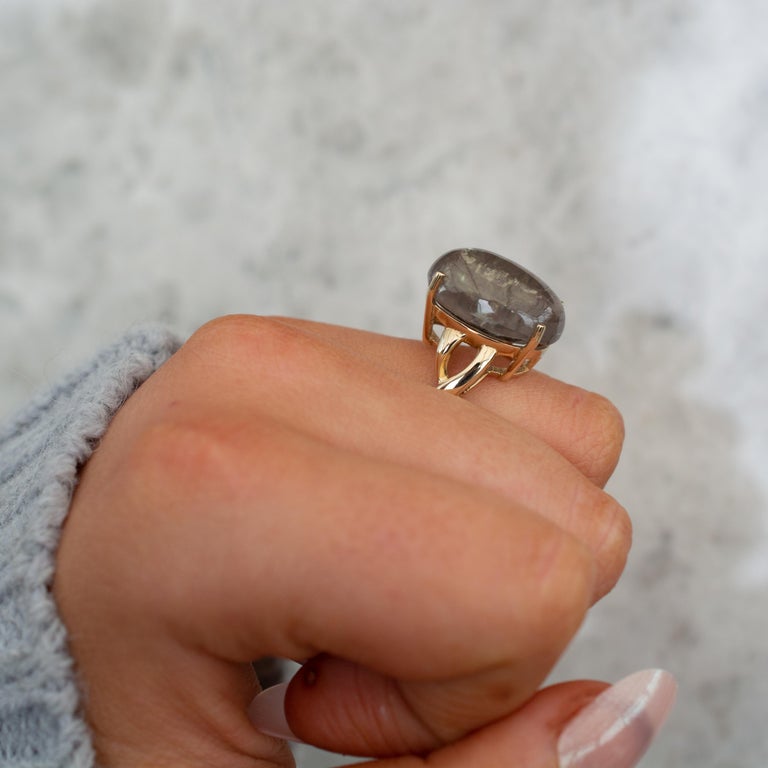 Rutilated Quartz Cocktail Ring 9 Karat Yellow Gold at 1stDibs