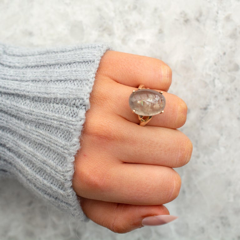 Rutilated Quartz Cocktail Ring 9 Karat Yellow Gold at 1stDibs