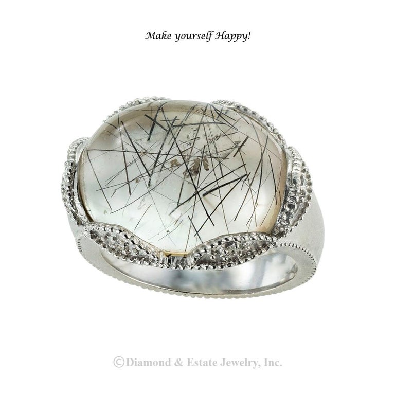 Rutilated Quartz Diamond White Gold Ring For Sale at 1stDibs