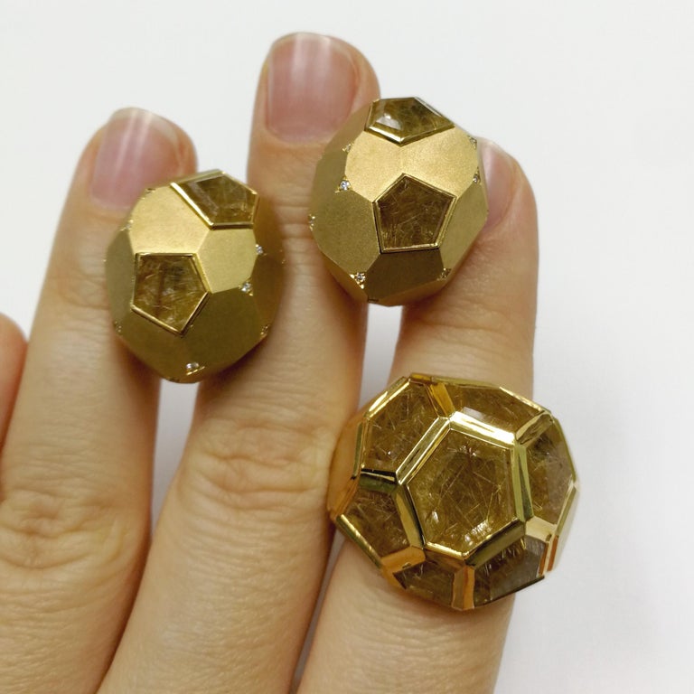 Rutilated Quartz Diamonds 18 Karat Yellow Gold Geometry Suite For Sale ...