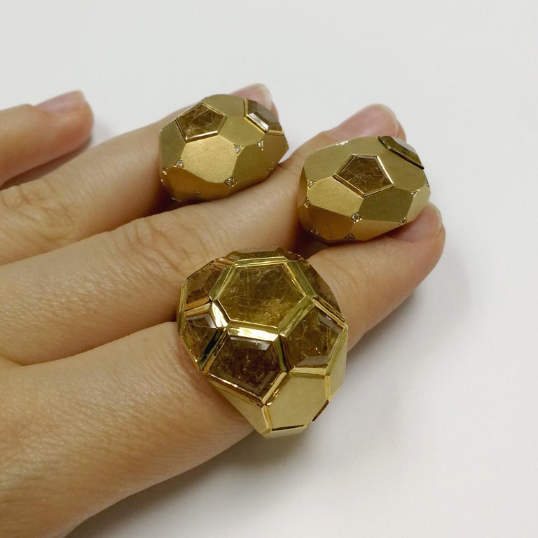 Rutilated Quartz Diamonds 18 Karat Yellow Gold Geometry Suite For Sale ...